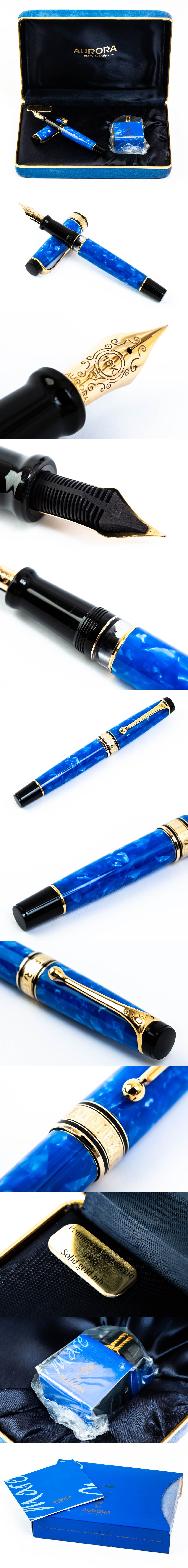 日本代購代標第一品牌【樂淘letao】－AURORA アウロラ 万年筆 オプティマ ブルーGT 18K 750 刻印 細字 文房具 筆記用具 インクボトル ケース付き #37331
